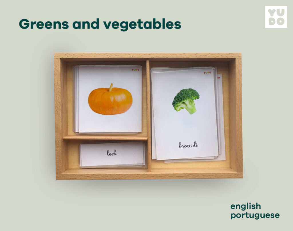 Greens and vegetables language cards - yudo montessori