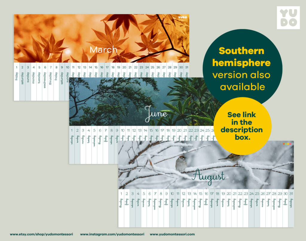 2024 Montessori Linear Calendar Northern Hemisphere in English - yudo ...