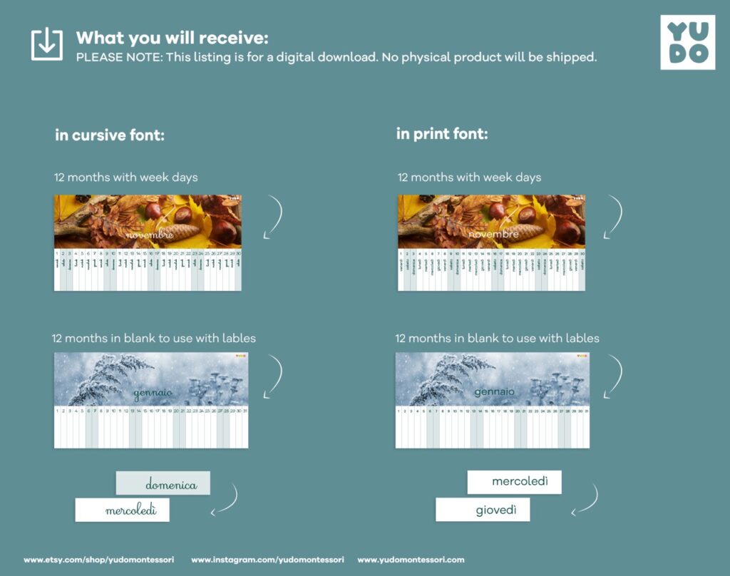 2024 Montessori Linear Calendar Northern Hemisphere in Italian - yudo ...