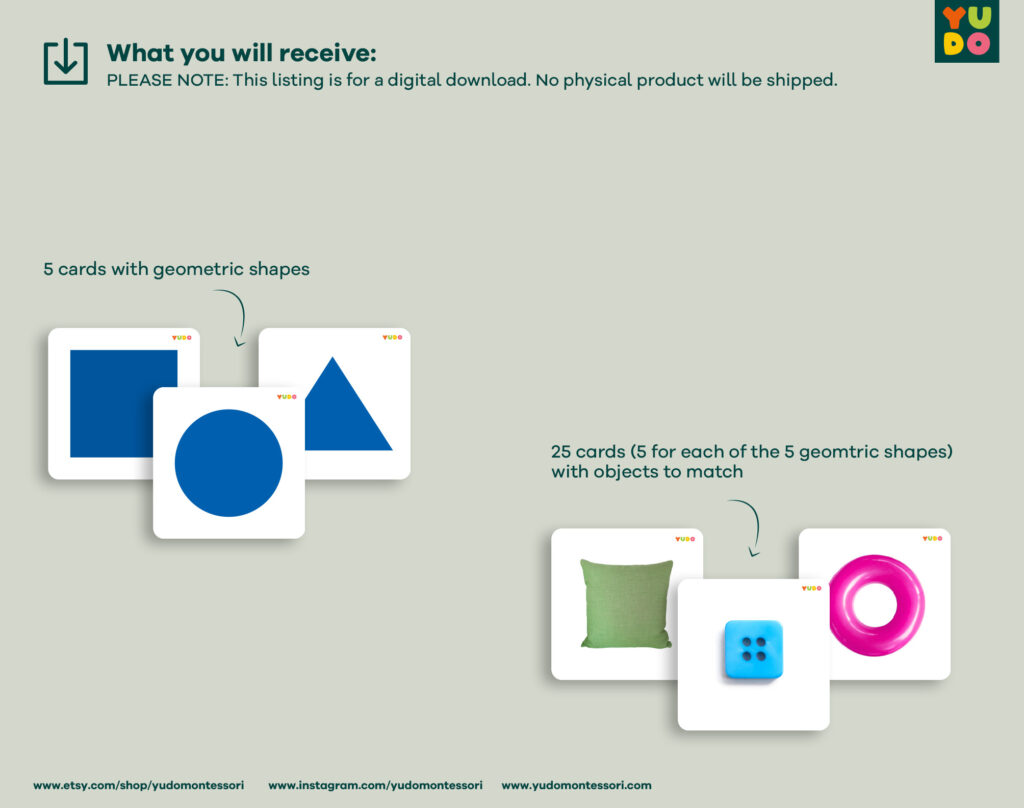 Geometric shapes matching cards - yudo montessori