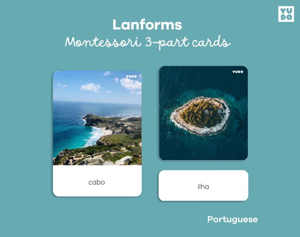 Landforms cards in portuguese - yudo montessori